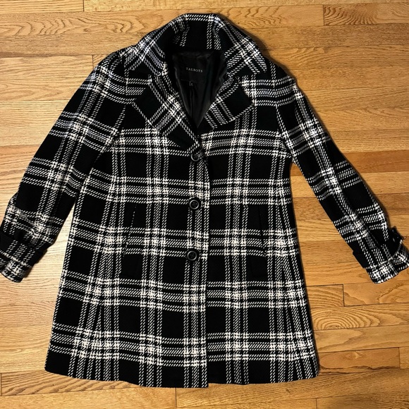 Talbots | Jackets & Coats | Talbots Black White Plaid Wool Blend Swing ...
